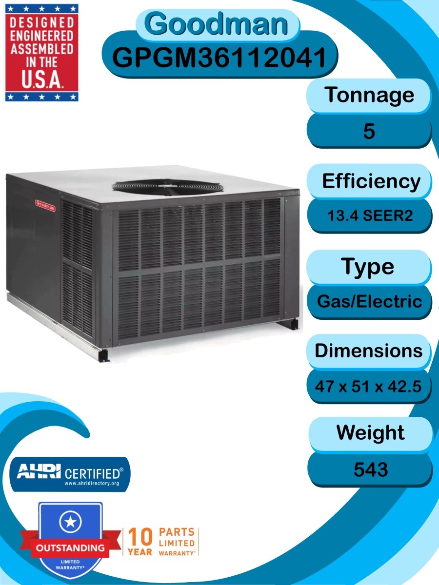 Goodman GPGM36112041 13.4 SEER2 5 TON Gas Electric Packaged Unit